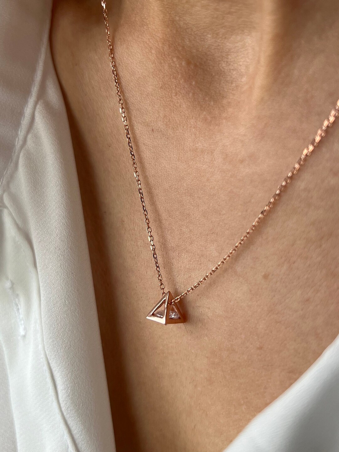14K Gold Plated Pyramid Necklace Sterling Silver Triangle Pendant - Etsy