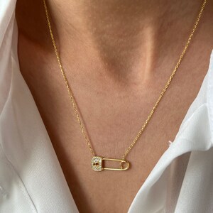 Safety Pin Necklace • 14K Gold Plated • Hasp Pendant • 925 Silver ...