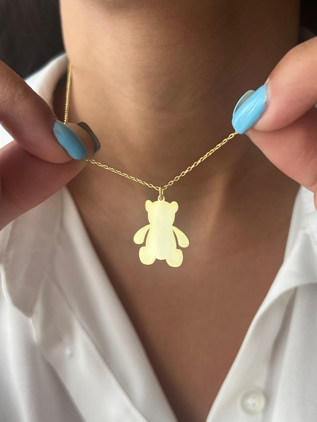Teddy Bear Necklace: 14K Gold Plated Sterling Silver Pendant - Etsy
