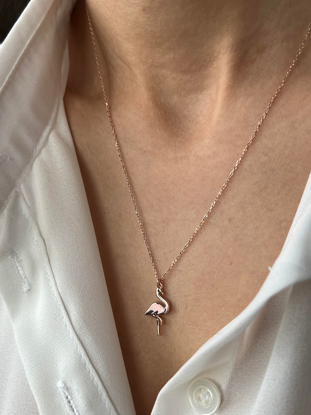 Flamingo Necklace • 14K Gold Plated • Colorful Pendant • 925 Silver ...