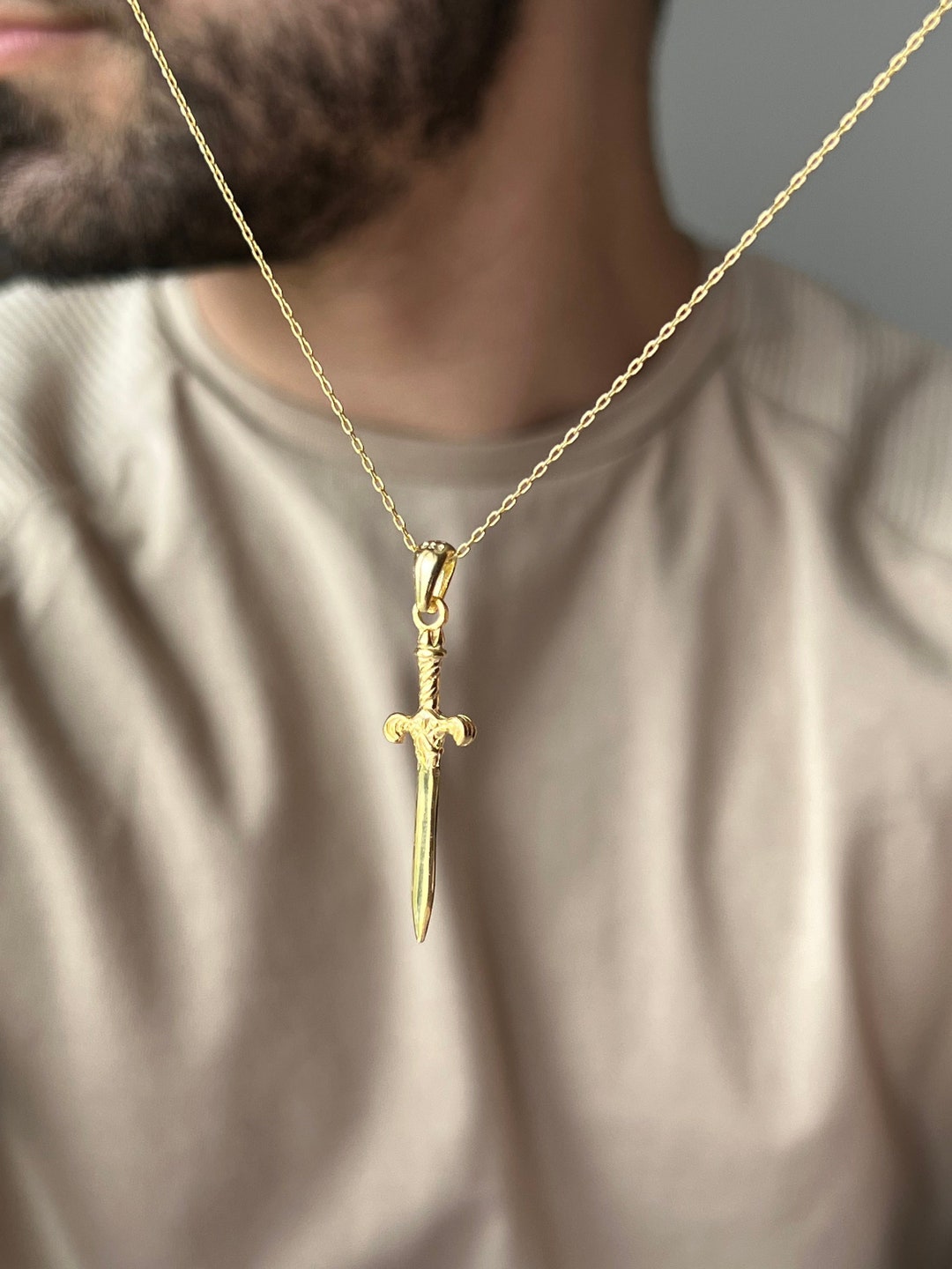 14K Gold Plated Sword Necklace: Sterling Silver Minimalist Jewelry - Etsy