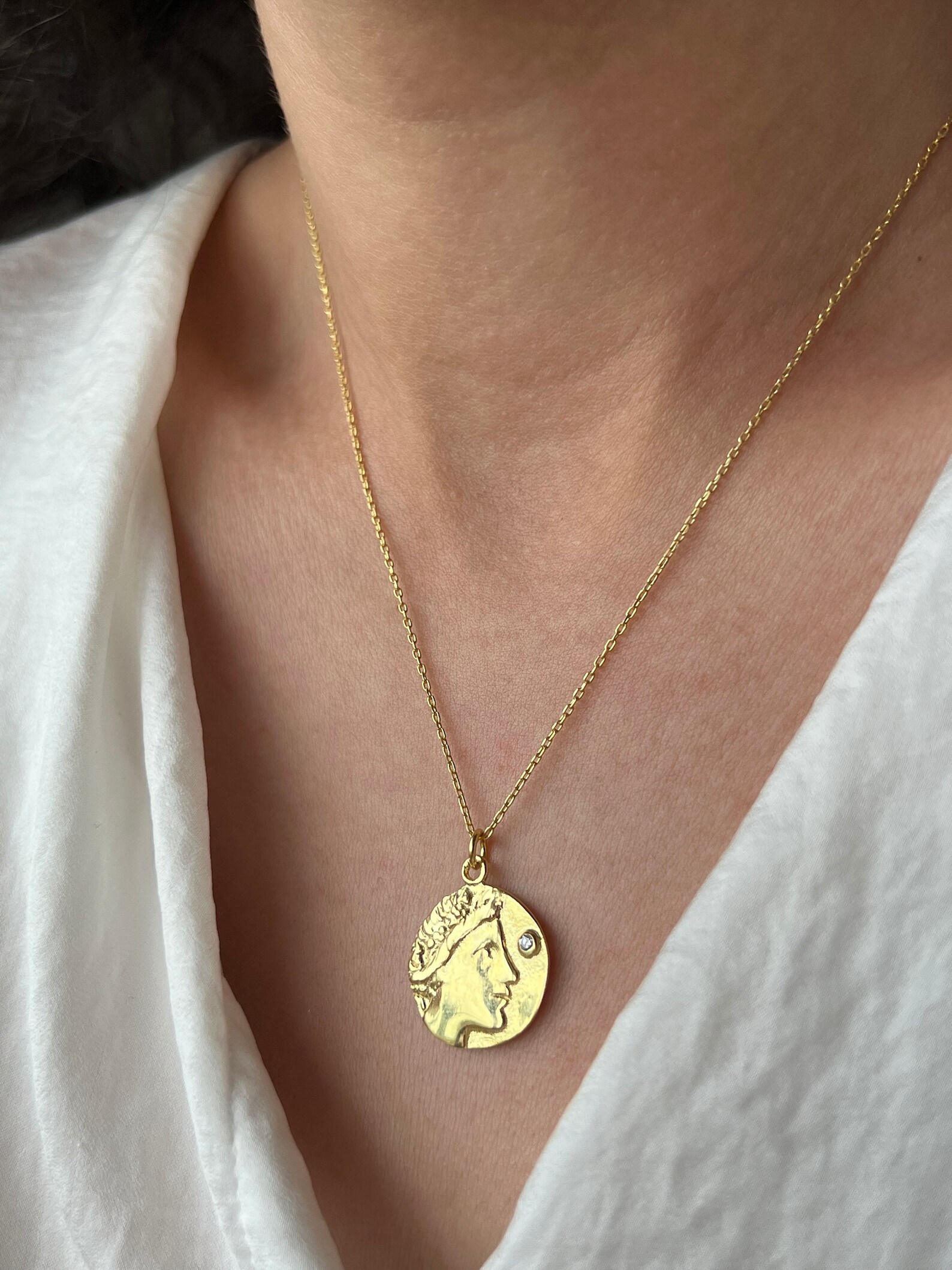 Gold Face Necklace Ancient Greek Coin Pendant Sterling Silver - Etsy