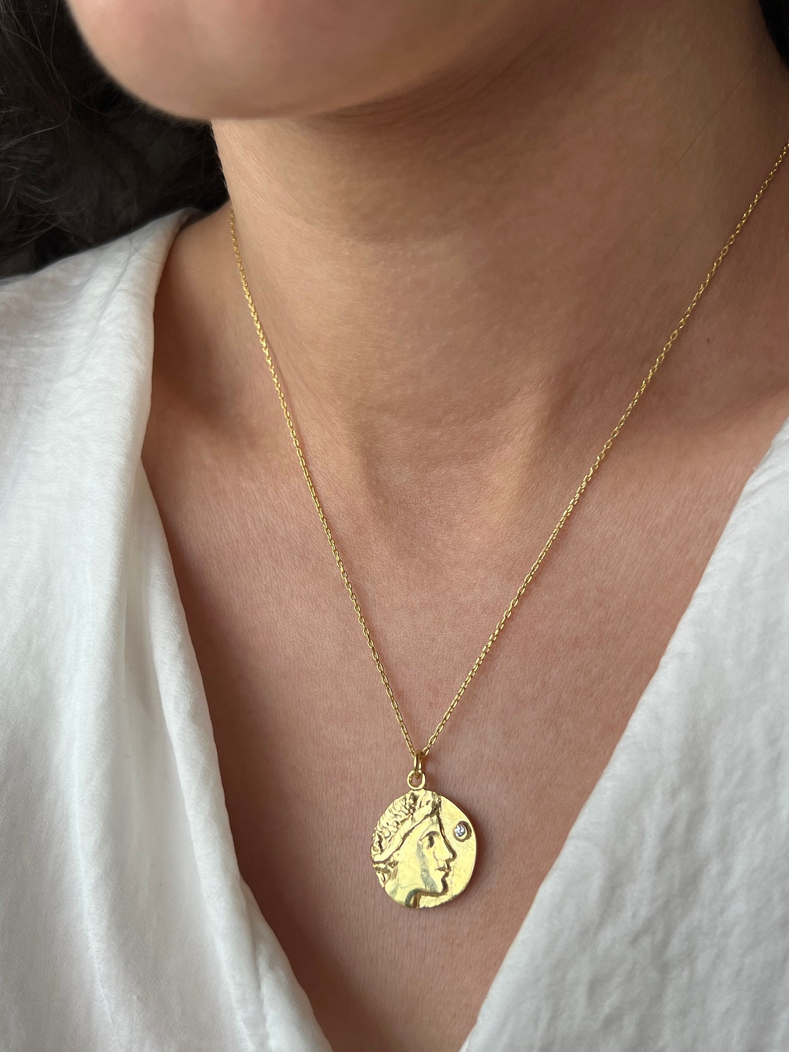 Gold Face Necklace Ancient Greek Coin Pendant Sterling Silver - Etsy
