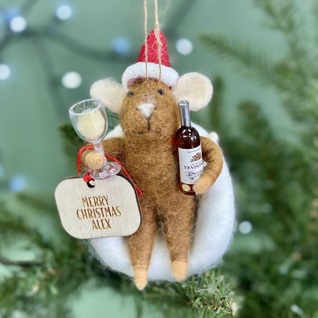 Personalised Christmas Mouse Drinking Wine Bauble - Etsy
