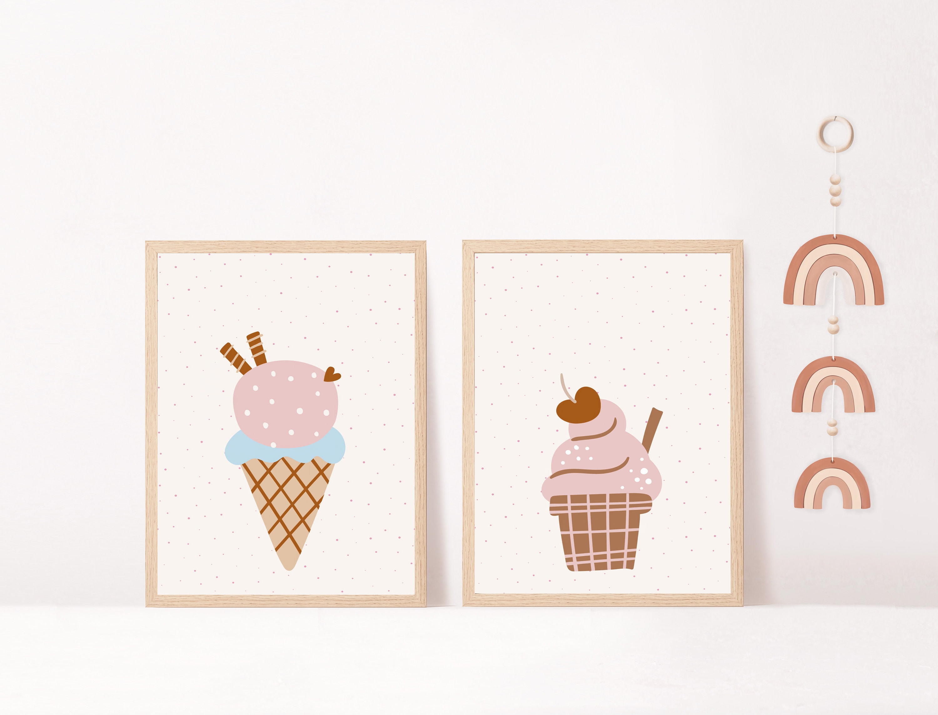 Boho Pink Ice Cream Nursery Wall Art Print, Modern Pastel Ice Cream ...