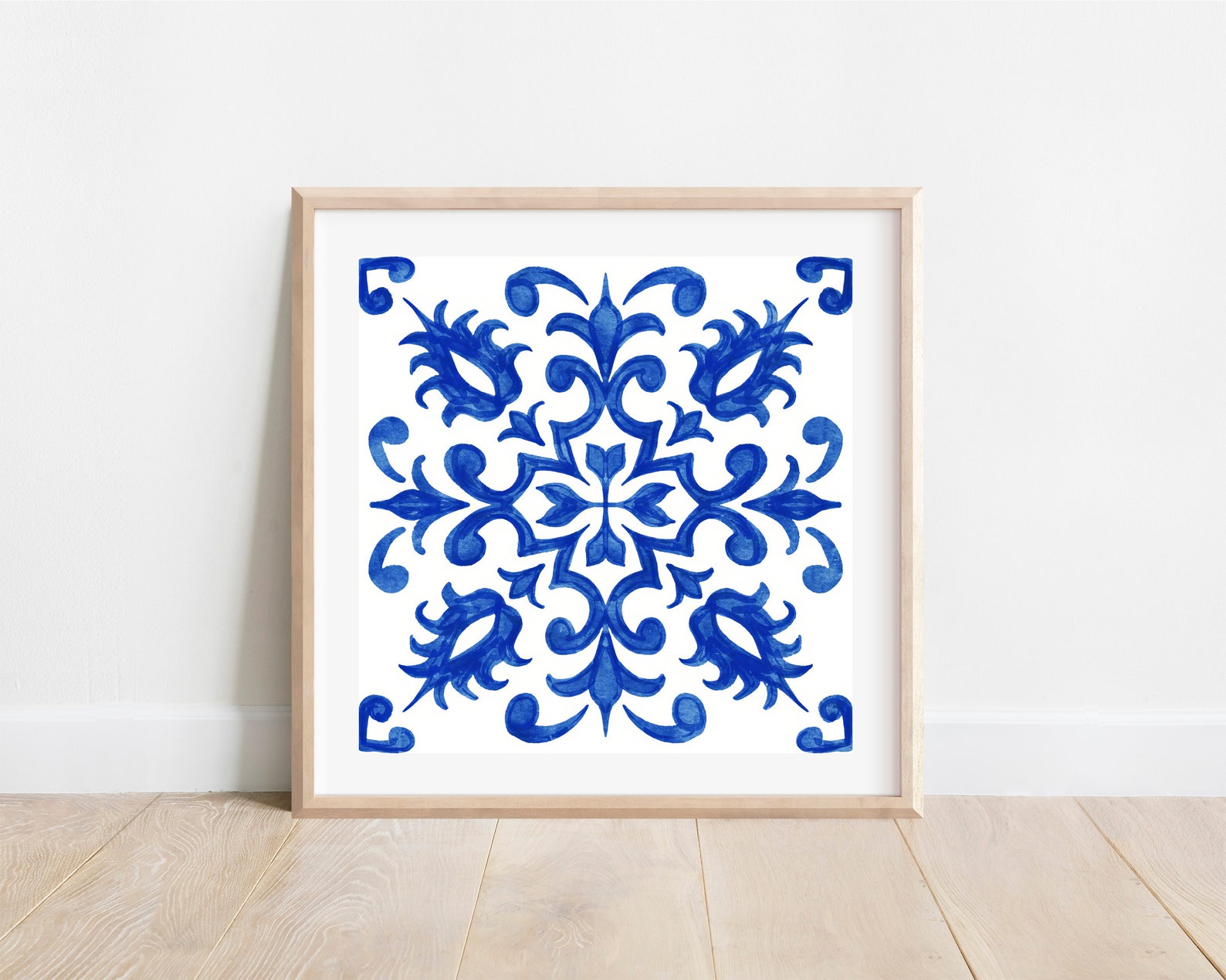 Blue Watercolor Spanish Tile Wall Art Print for Mediterranean Home ...
