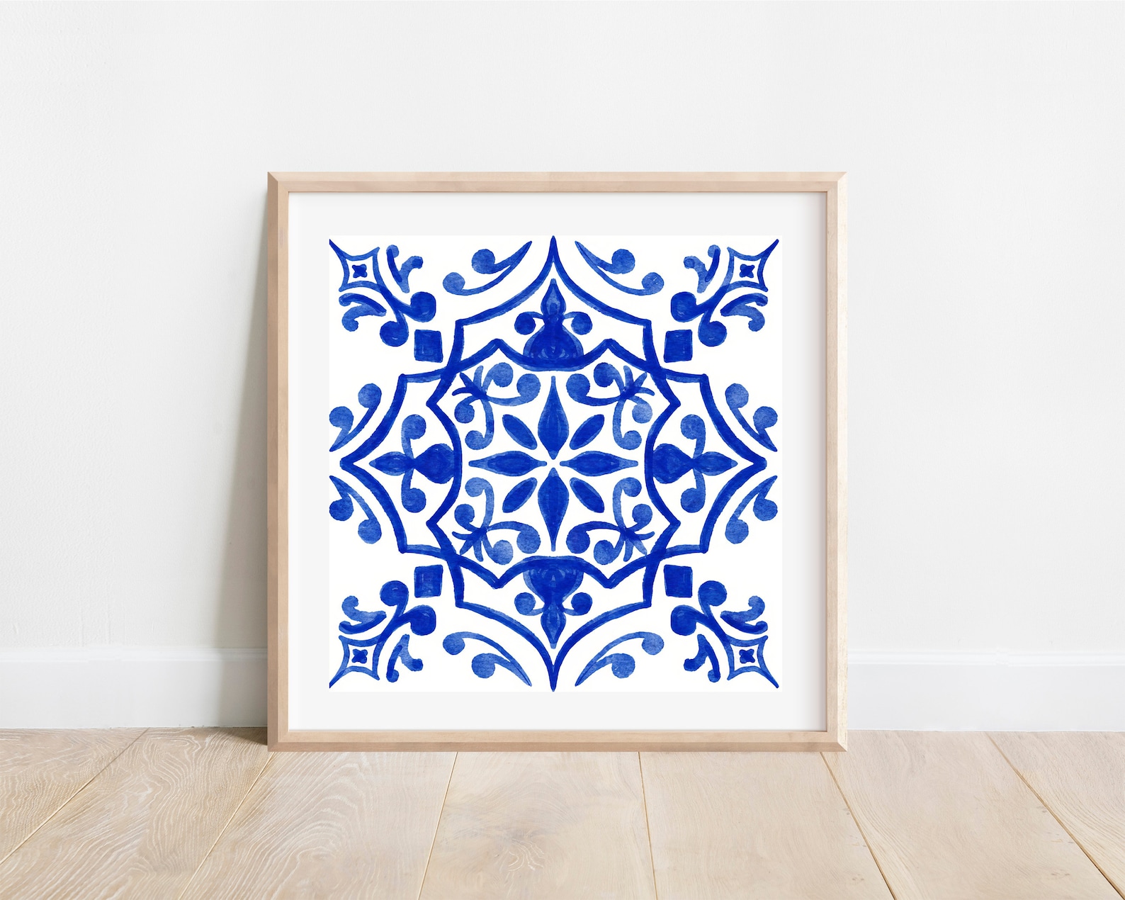 Blue Watercolor Spanish Tile Wall Art Print for Mediterranean Home ...
