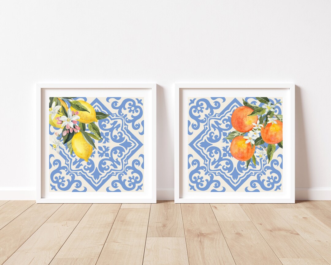 Citrus Blue Tile for Kitchen Decor, Spanish Printable Tile Wall Art ...