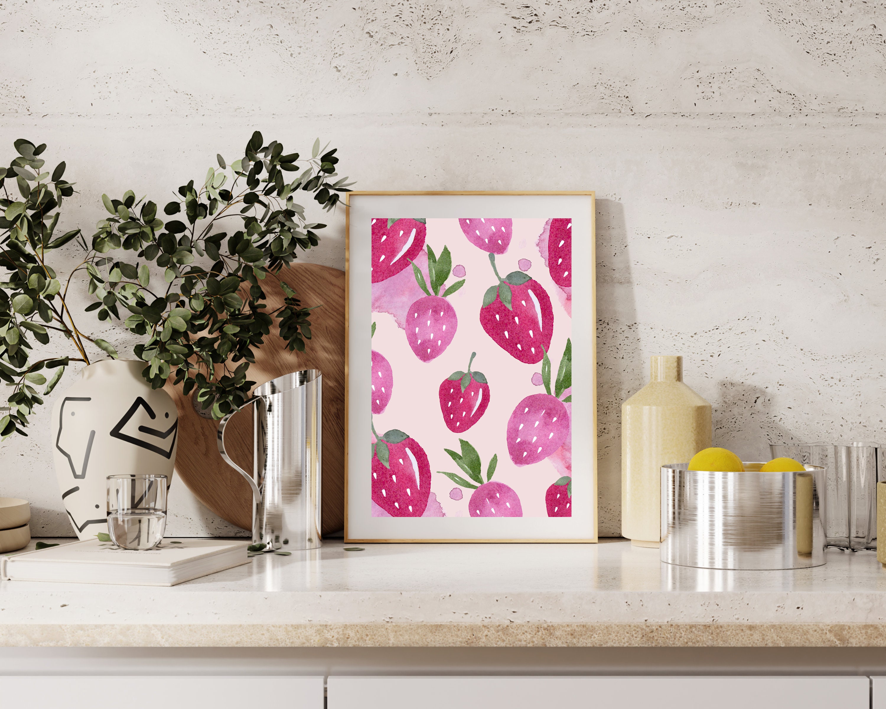 Watercolor Printable Strawberry Print Digital Strawberry Fruit Wall Art ...