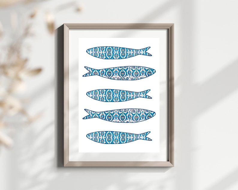 Portuguese Sardine Tile Wall Art Print, Blue Sardine Tile Kitchen Wall ...