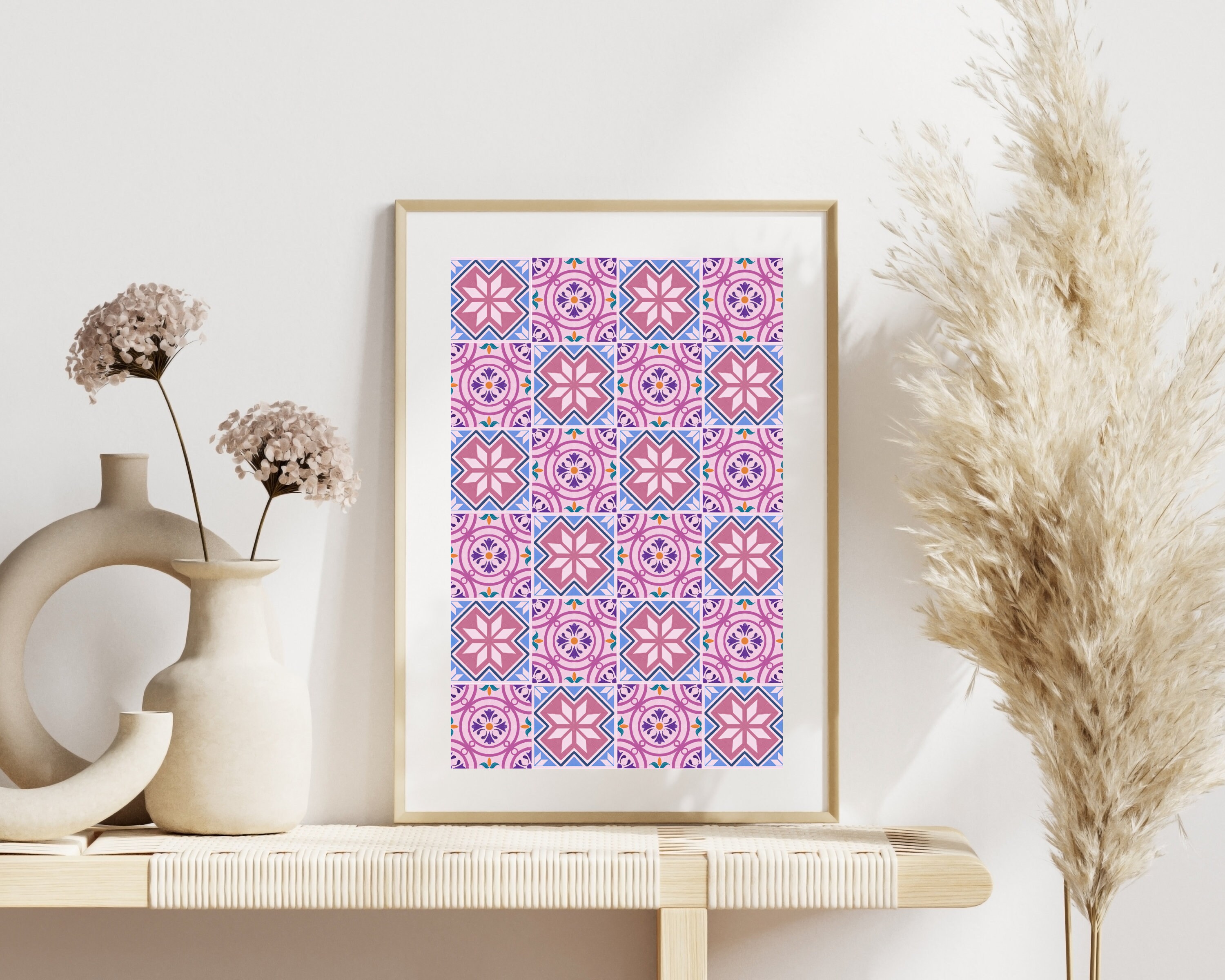 Printable Pink Tile Print Modern Tile Wall Art Mosaic Tiles Print Boho ...