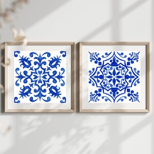 Blue Watercolor Spanish Tile Wall Art Print for Mediterranean Home ...
