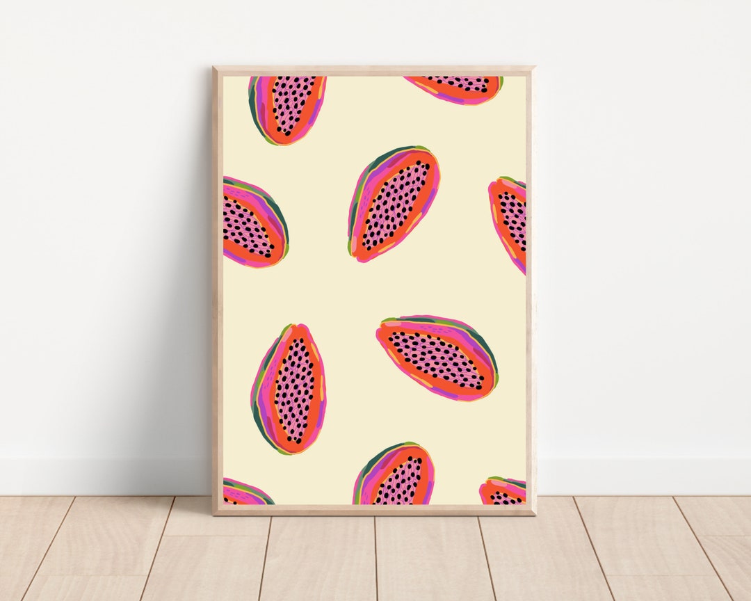 Papaya Fruit Kitchen Wall Art Print, Printable Tropical Papaya Fruit ...
