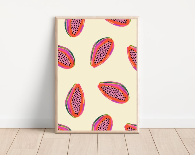 Papaya Painting, Modern Cubism Kitchen Decor, Wall Art, Papaya Art ...