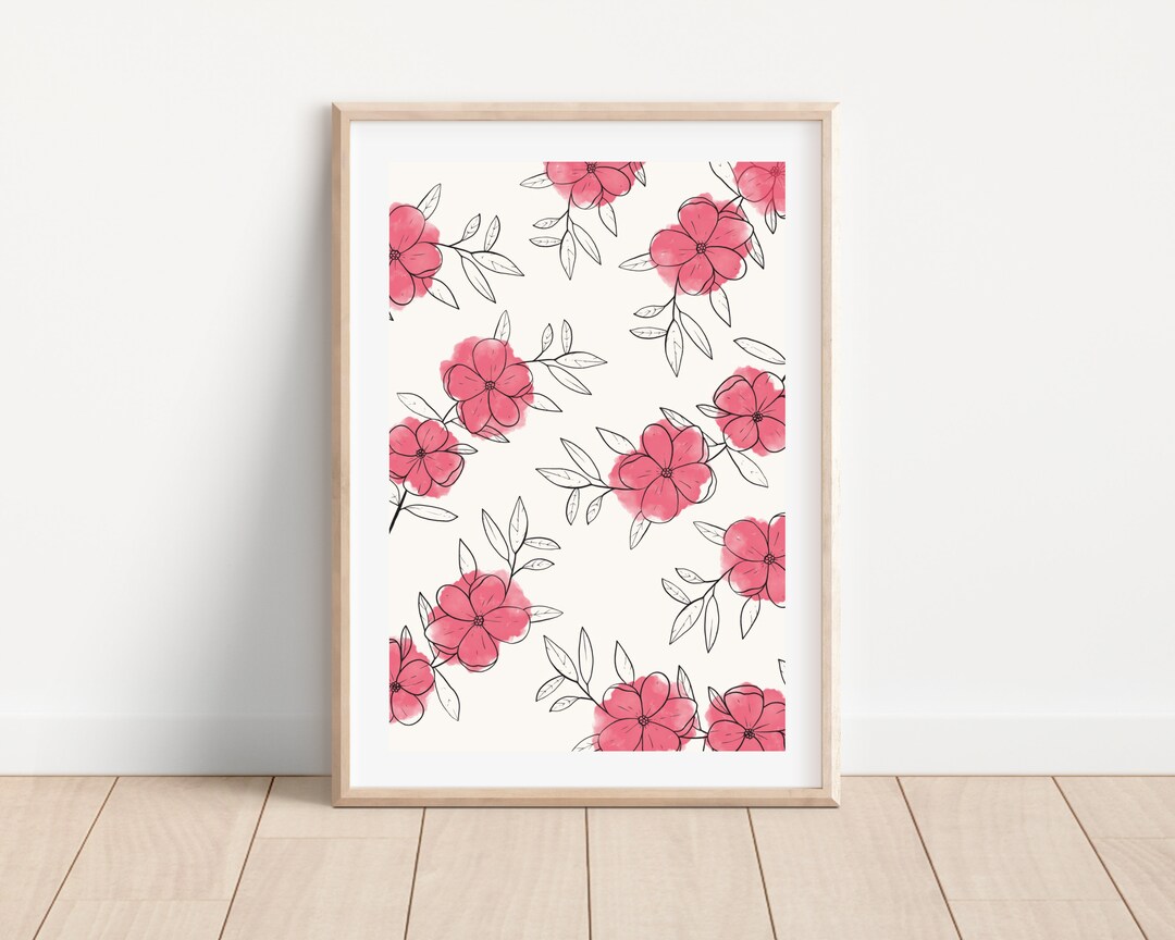 Floral Line Art Print, Watercolor Flower Line Drawing, Printable Flower ...
