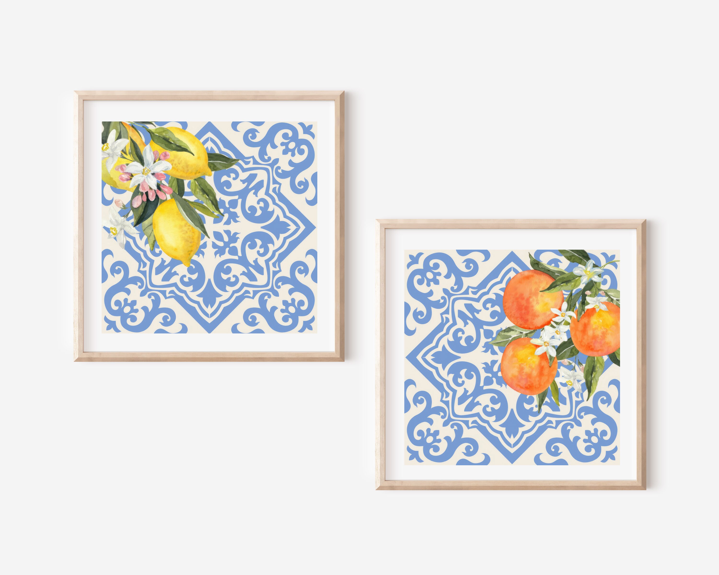 Citrus Blue Tile for Kitchen Decor, Spanish Printable Tile Wall Art ...