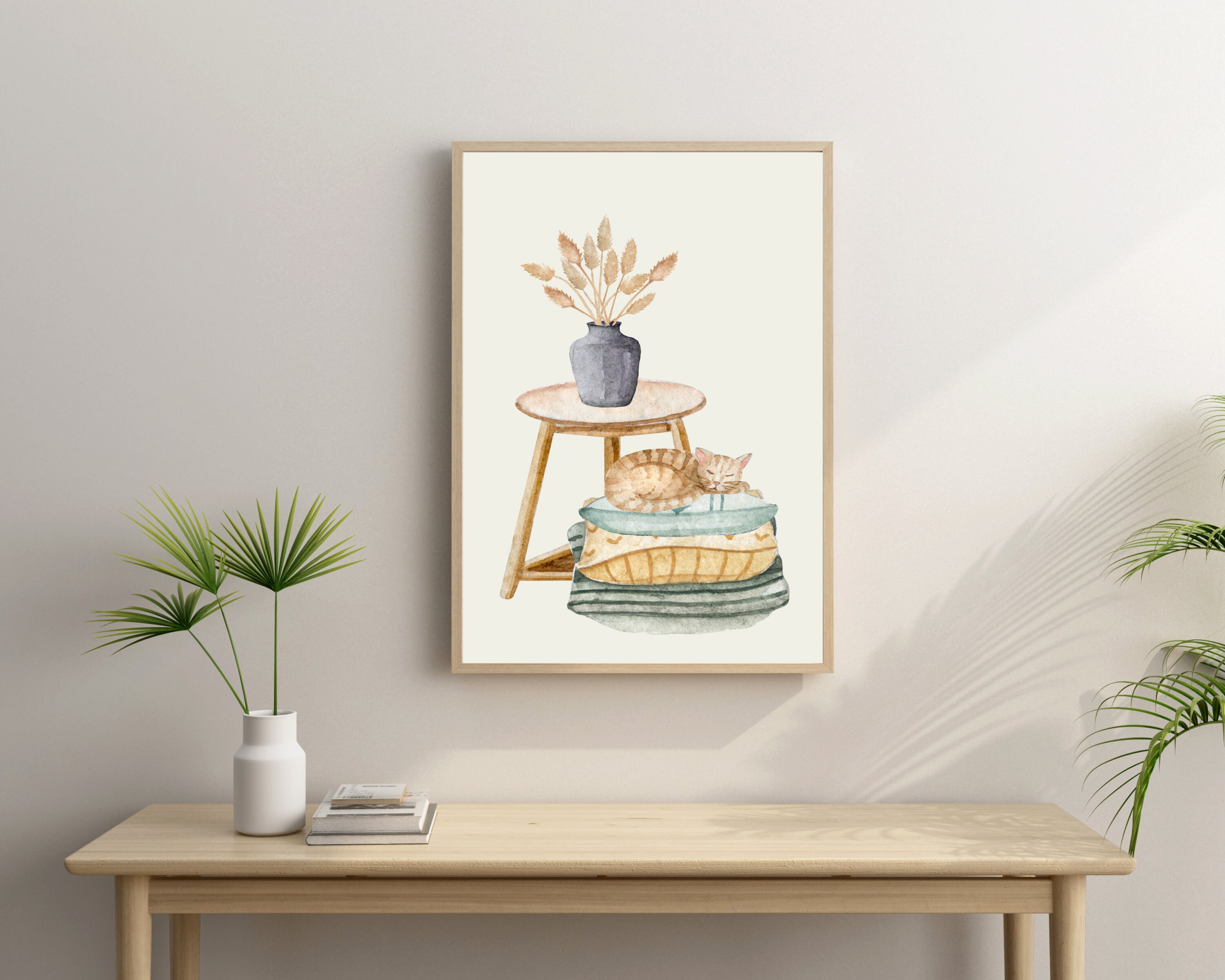 Boho Cat Wall Art, Boho Cat Print, Printable Bohemian Wall Decor, Cat ...