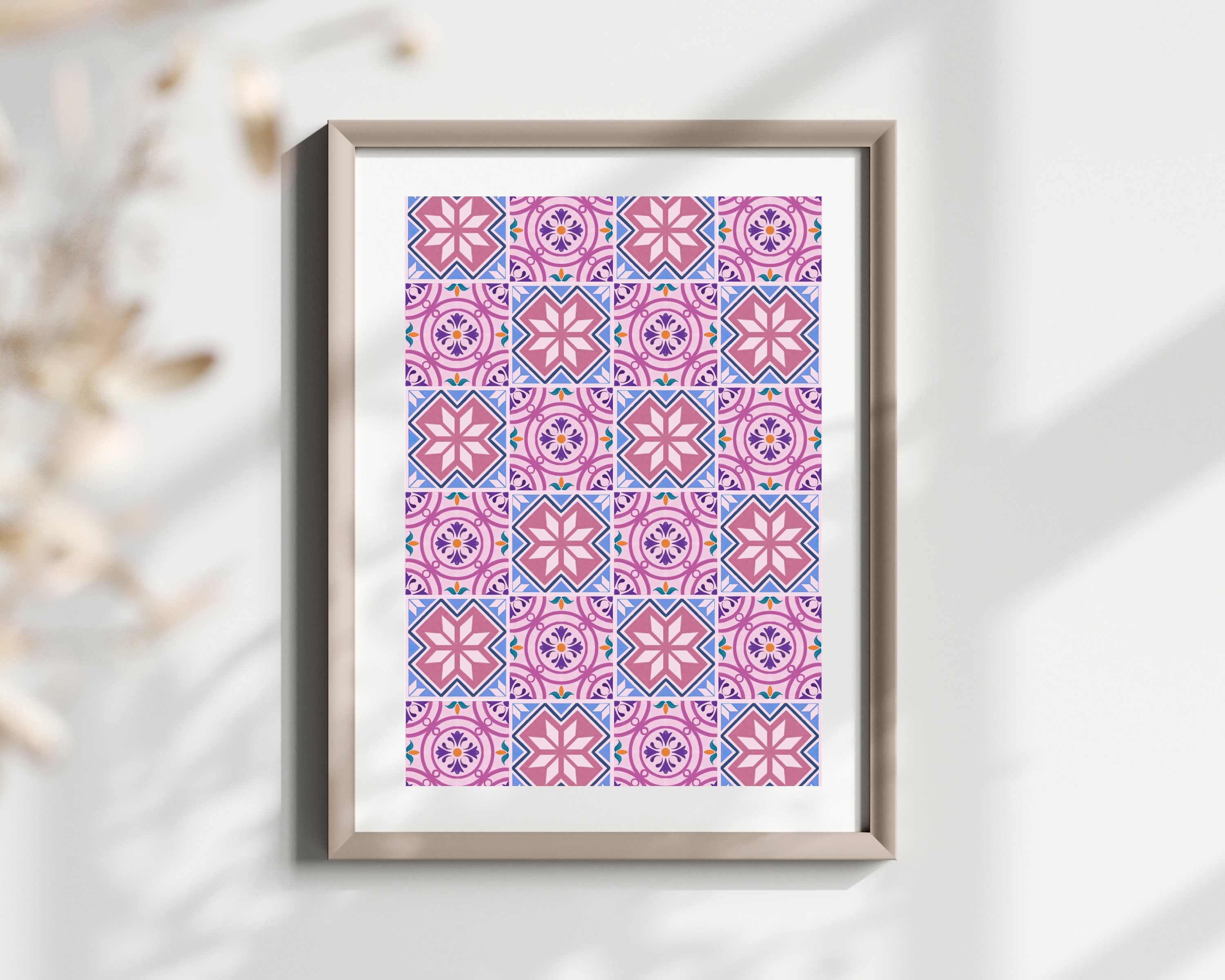 Printable Pink Tile Print Modern Tile Wall Art Mosaic Tiles Print Boho ...