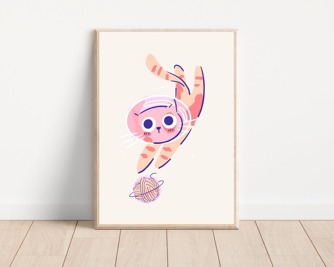 Cute Astronaut Cat in Space Nursery Wall Art Print, Space Theme ...