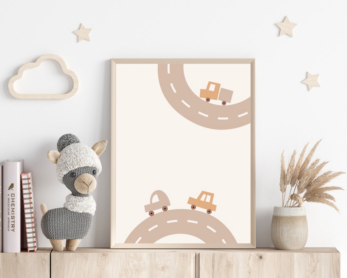 Boho Roads and Cars Nursery Wall Art Print, Transportation Theme for ...