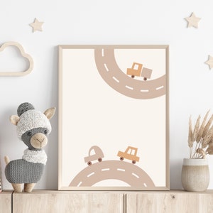 Boho Roads and Cars Nursery Wall Art Print, Transportation Theme for ...
