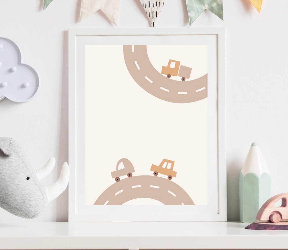 Boho Roads and Cars Nursery Wall Art Print, Transportation Theme for ...
