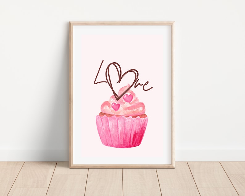 Rosa Cupcake Muffin Wand Kunstdruck, Cupcake Wanddekor, Aquarell ...