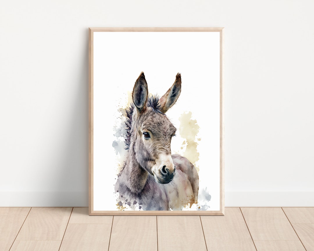 Watercolor Donkey Print Donkey Watercolor Wall Art Original Donkey ...
