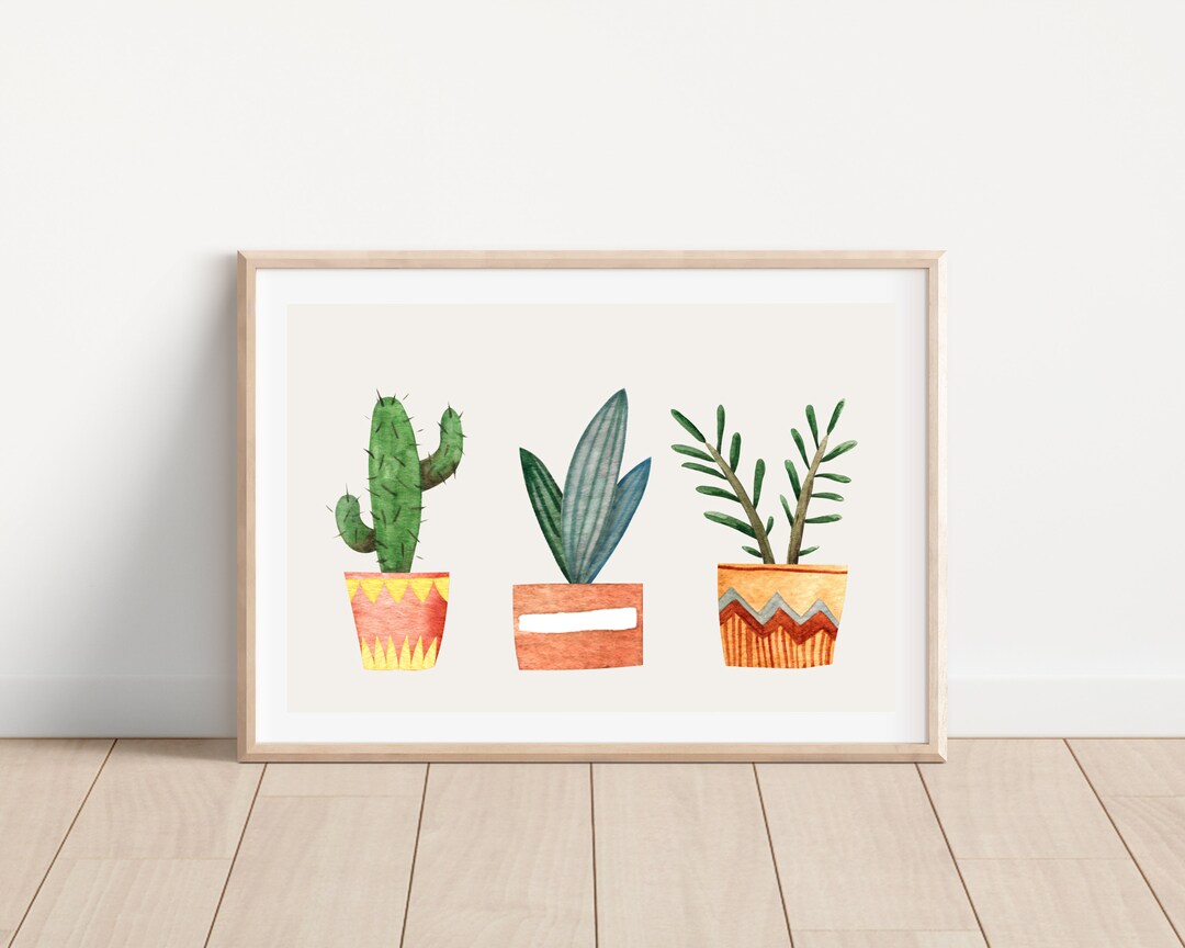 Boho Printable Cactus Wall Art, Boho Cactus Wall Decor, Watercolor ...