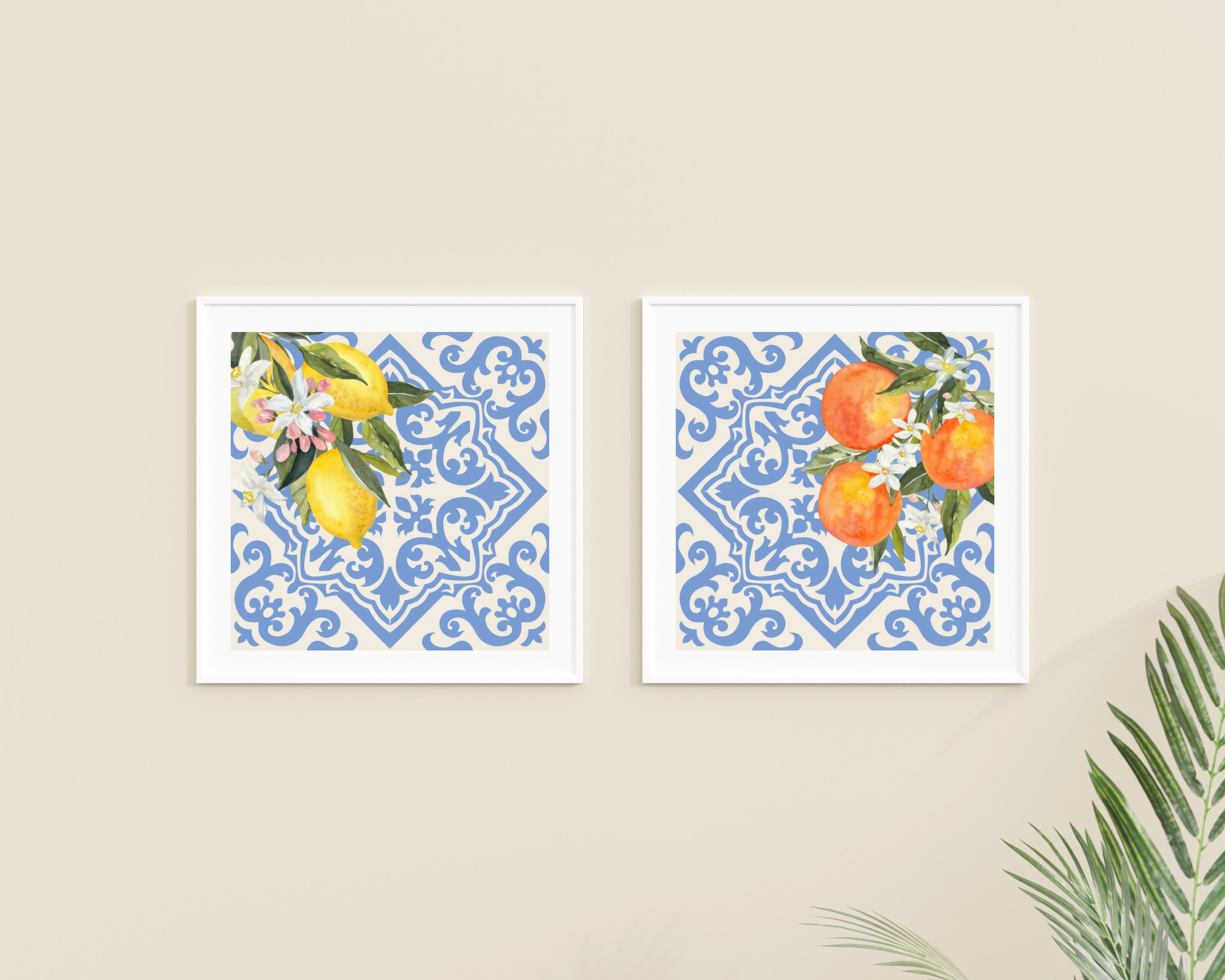 Citrus Blue Tile for Kitchen Decor, Spanish Printable Tile Wall Art ...