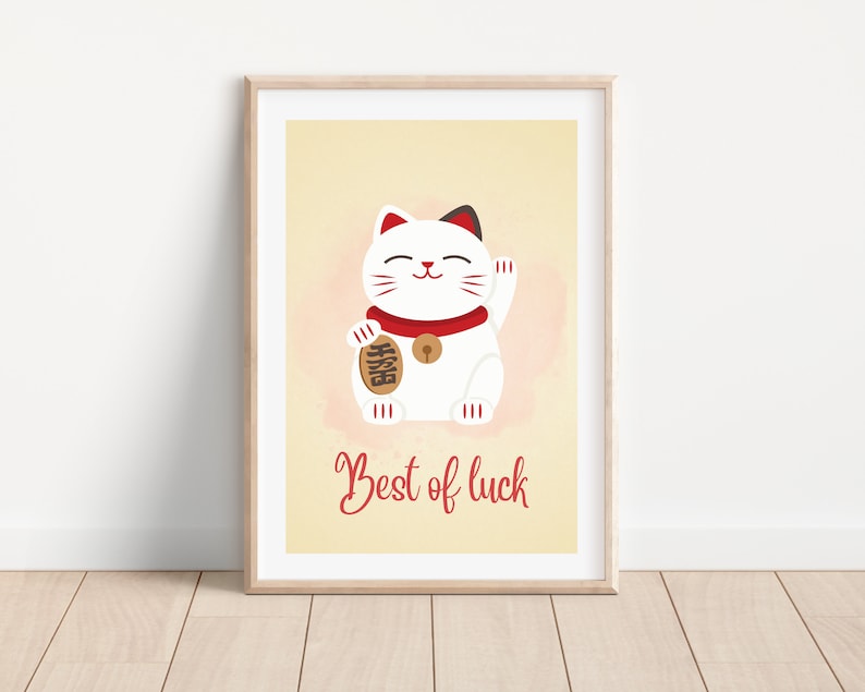 Lucky Cat Wall Art, Maneki Neko Print, Japanese Lucky Cat Print ...