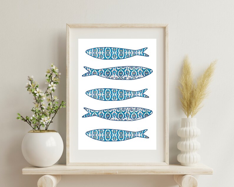 Portuguese Sardine Tile Wall Art Print, Blue Sardine Tile Kitchen Wall ...