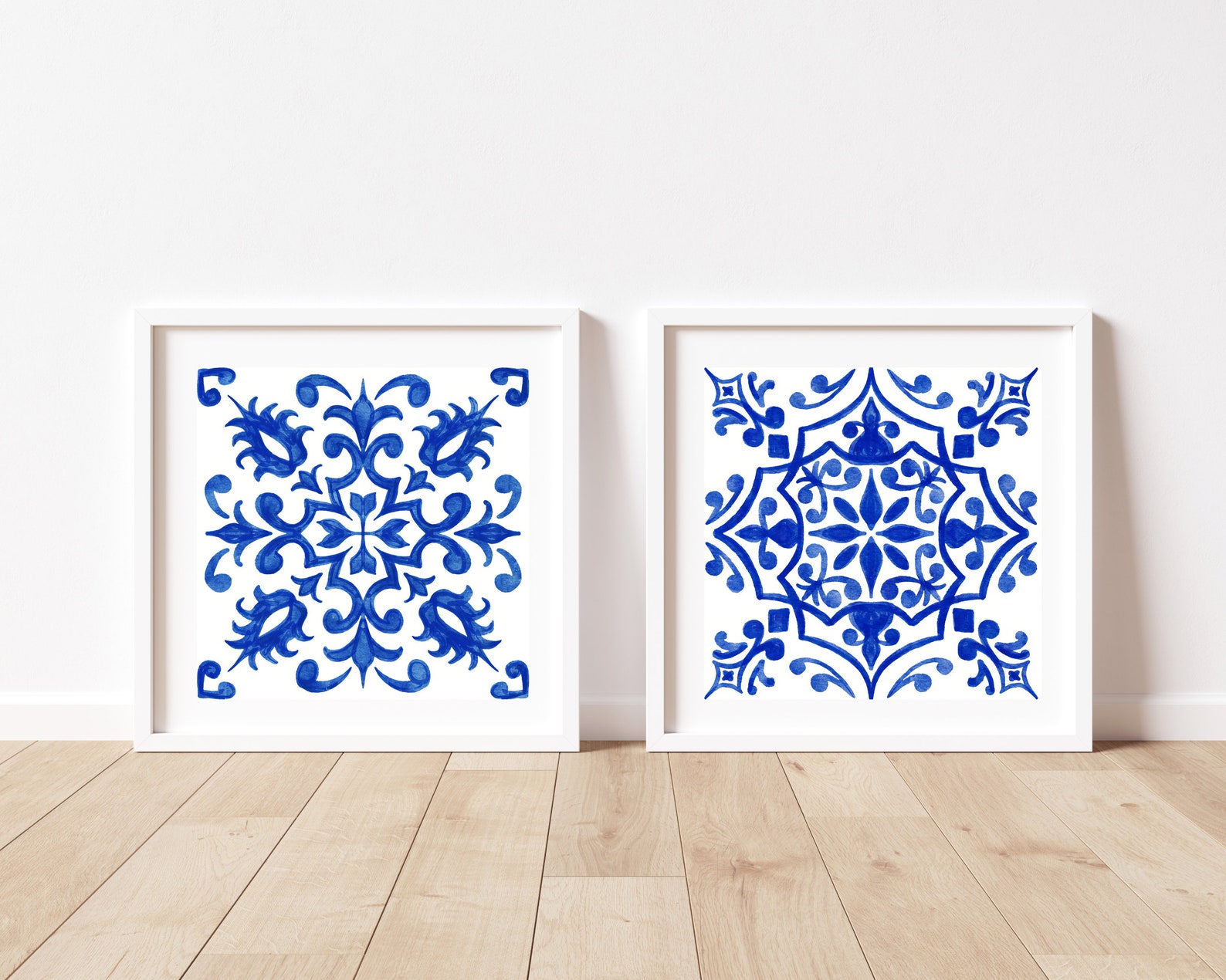 Blue Watercolor Spanish Tile Wall Art Print for Mediterranean Home ...