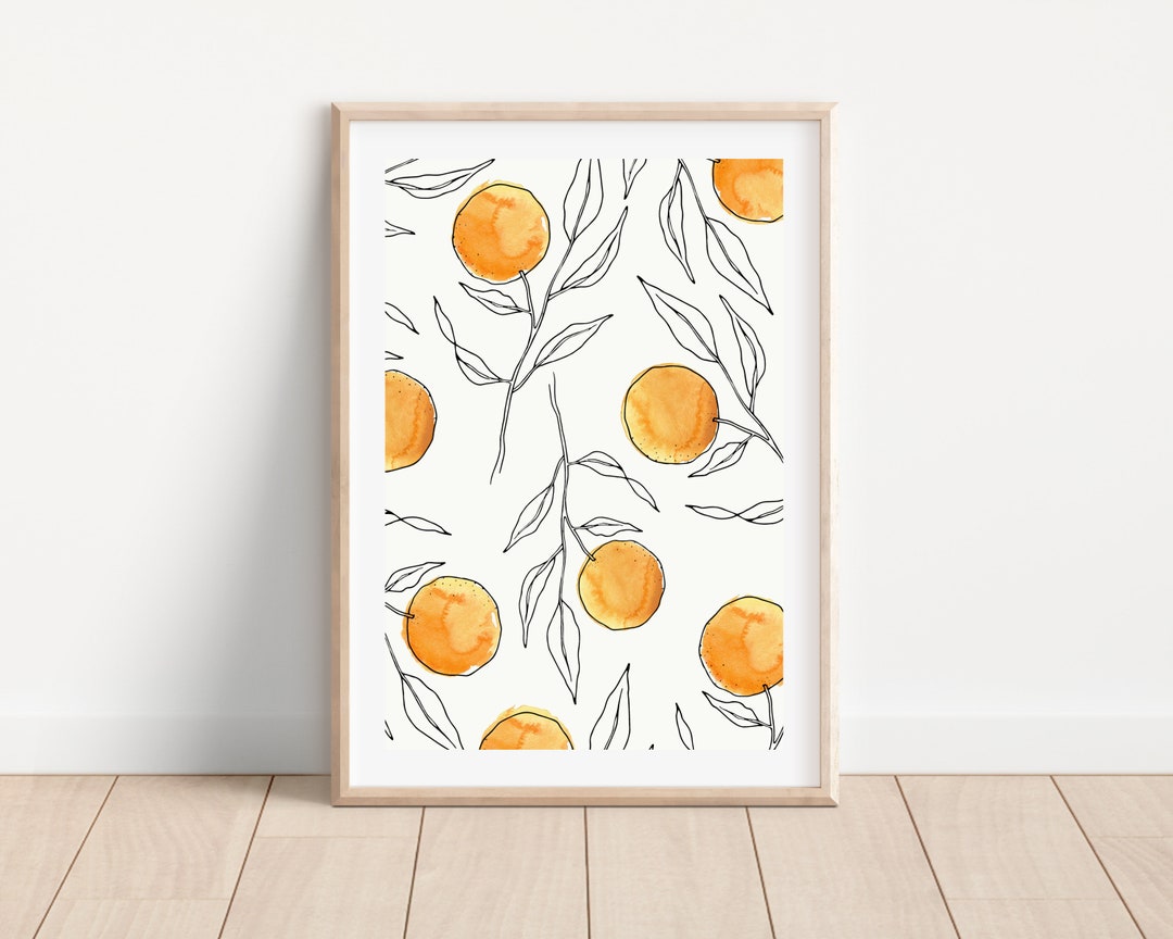 Orange Citrus Line Art Printable Wall Art, Watercolor Line Art, Oranges ...