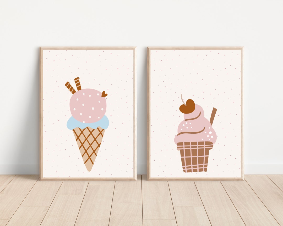 Boho Pink Ice Cream Nursery Wall Art Print, Modern Pastel Ice Cream ...