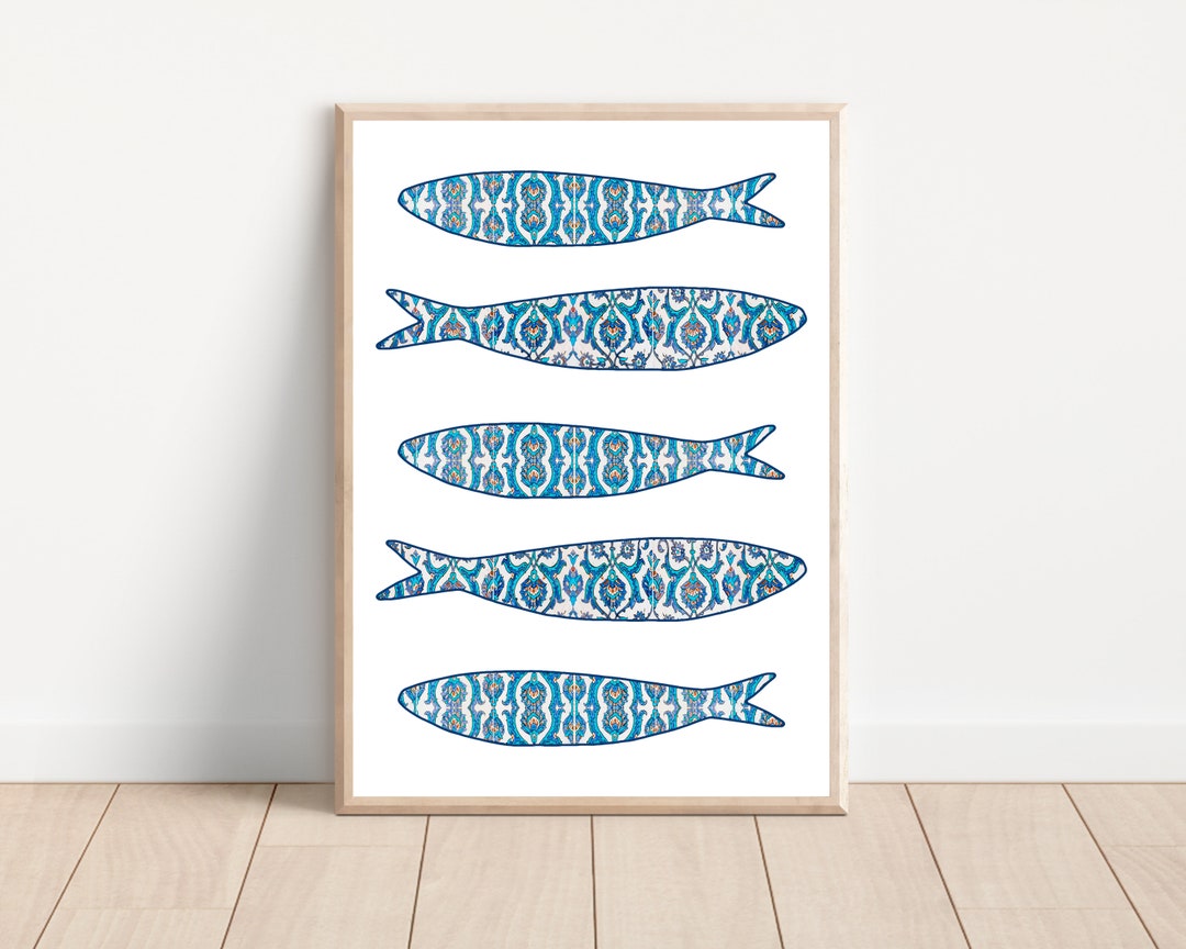 Portuguese Sardine Tile Wall Art Print, Blue Sardine Tile Kitchen Wall ...