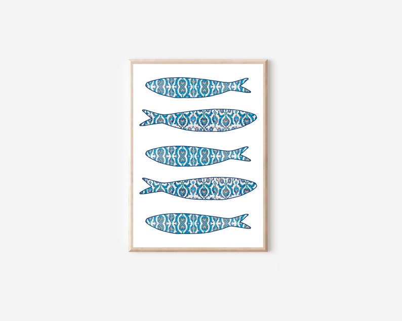 Portuguese Sardine Tile Wall Art Print, Blue Sardine Tile Kitchen Wall ...