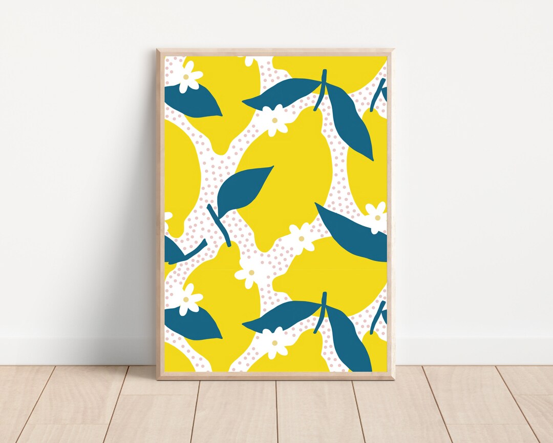 Mediterranean Lemon Fruit Kitchen Wall Art Print, Modern Lemon Kitchen ...