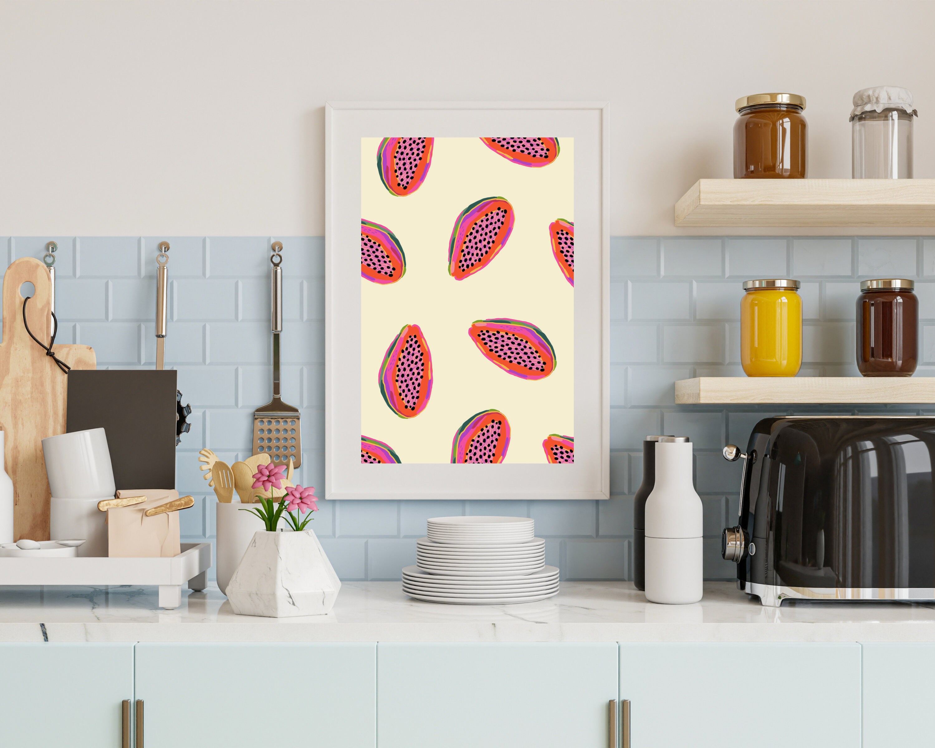 Papaya Fruit Kitchen Wall Art Print, Printable Tropical Papaya Fruit ...