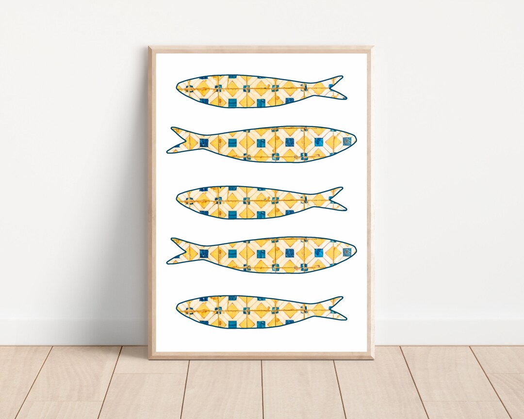 Yellow Portugal Sardine Tile Wall Art Print, Boho Portuguese Sardine ...