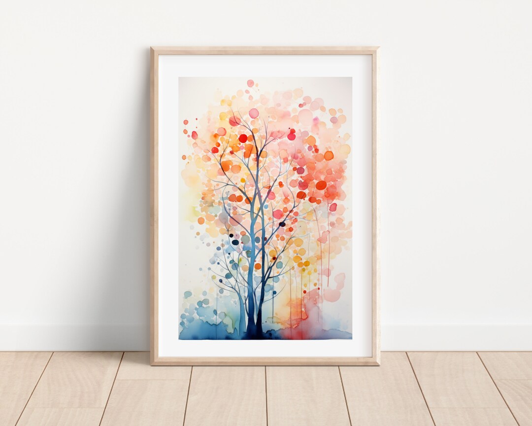 Botanical Abstract Forest Print, Watercolor Abstract Trees Wall Art ...