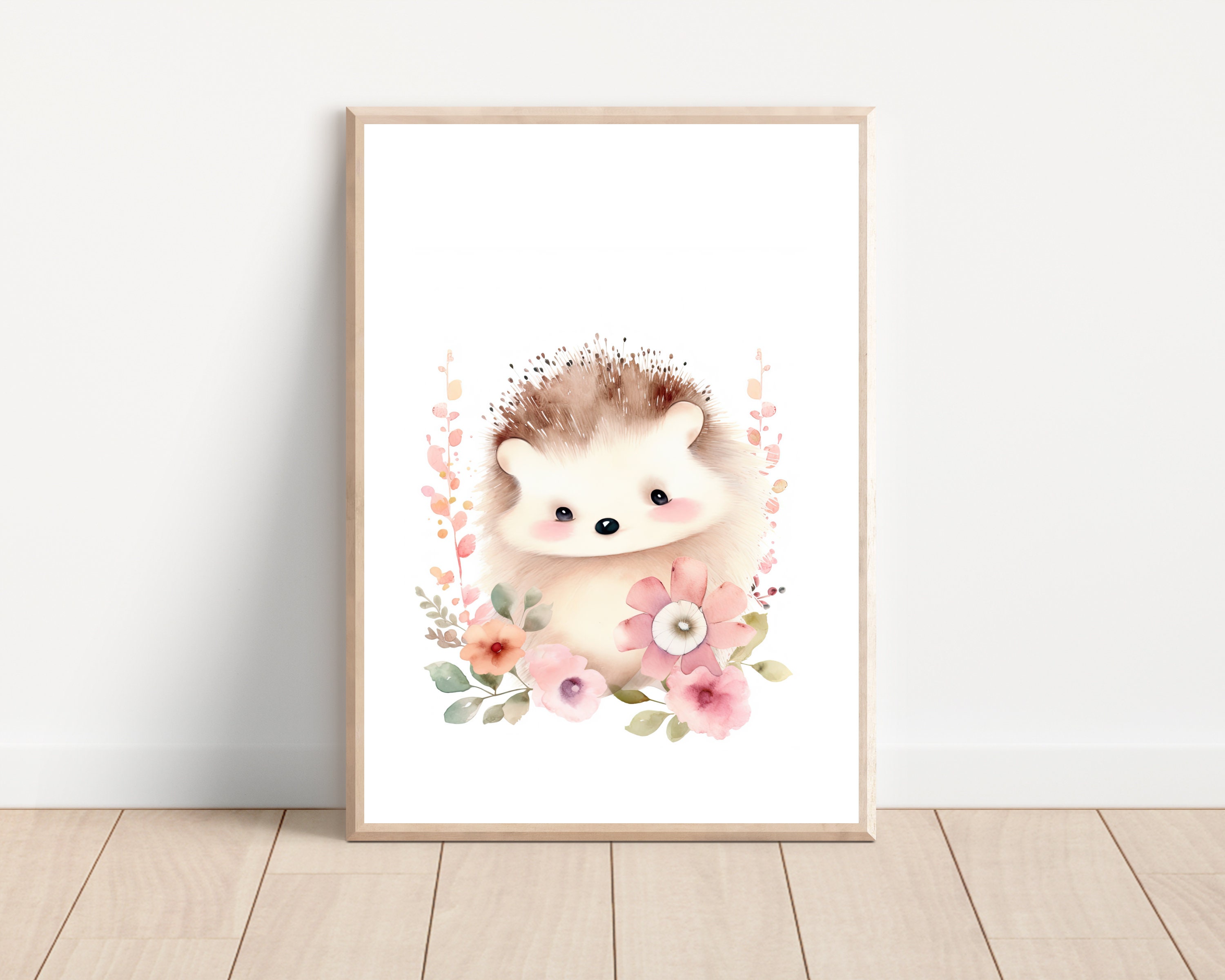 Hedgehog Print Nursery Watercolor Hedgehog Floral Hedgehog Art Print ...
