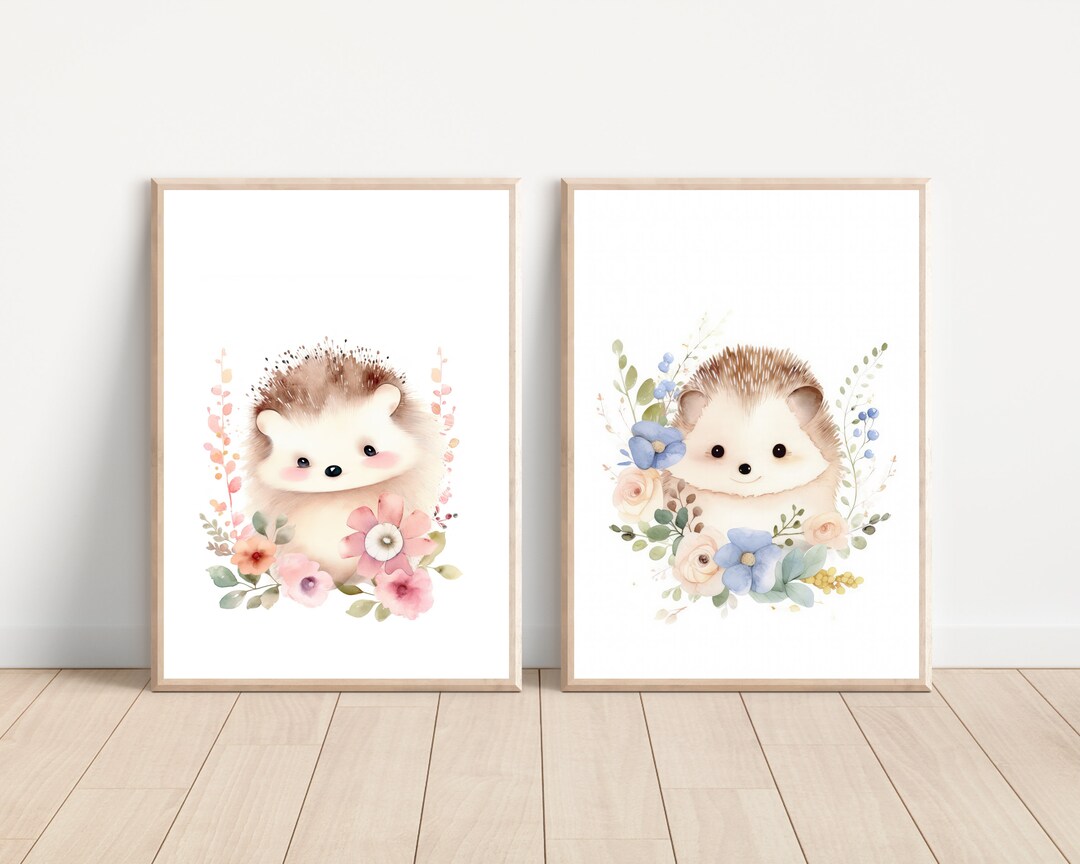 Hedgehog Print Nursery Watercolor Hedgehog Floral Hedgehog Art Print ...