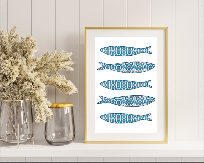 Portuguese Sardine Tile Wall Art Print, Blue Sardine Tile Kitchen Wall ...