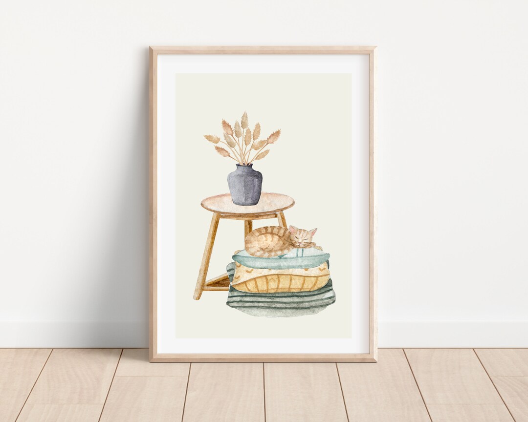 Boho Cat Wall Art, Boho Cat Print, Printable Bohemian Wall Decor, Cat ...