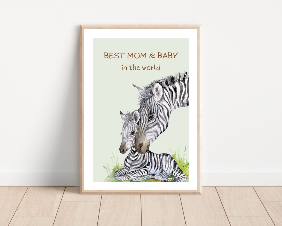 Safari Mom and Baby Zebra Family Wall Art Print, Printable Cute Zebra ...