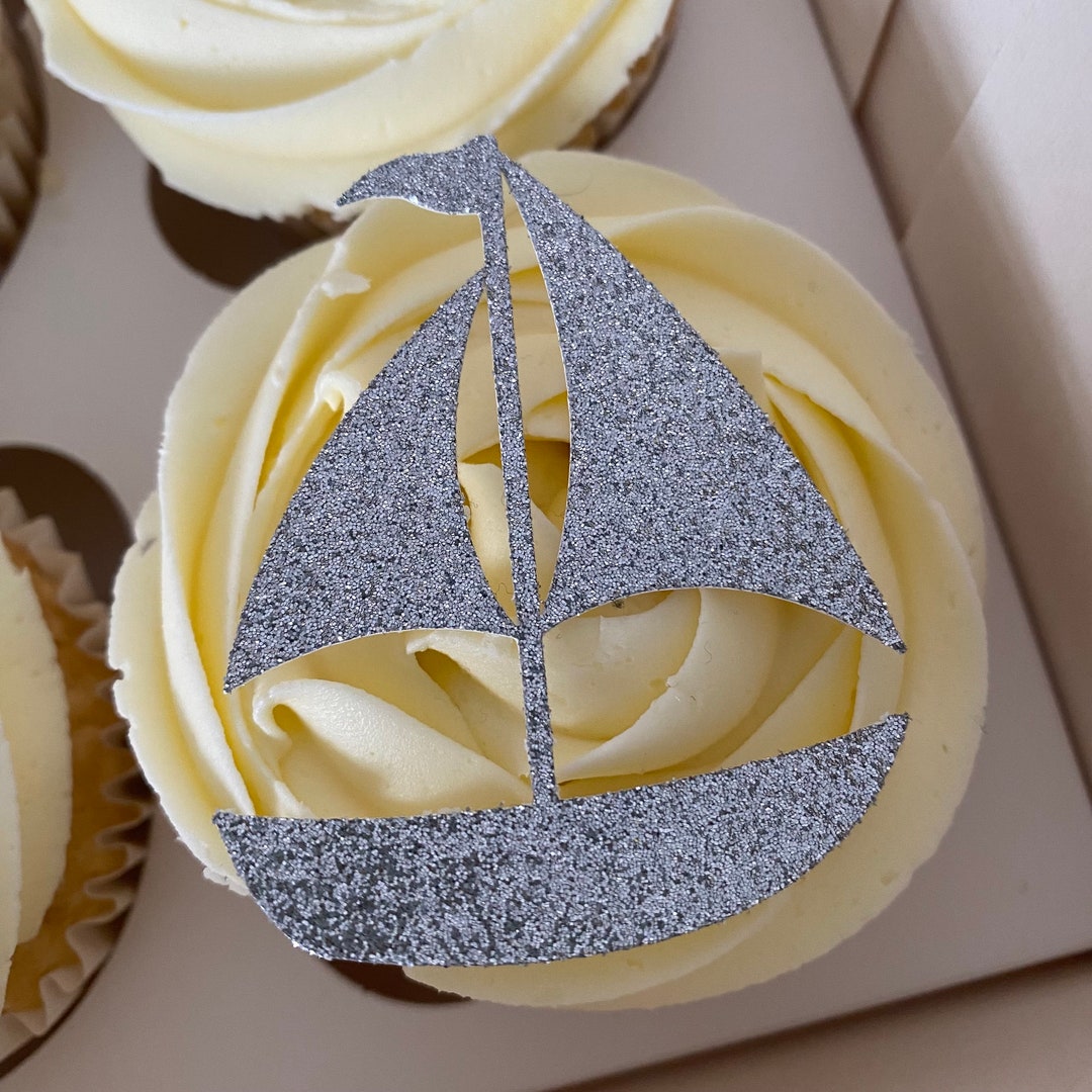 Non-edible Sailing Boat Cake Toppers - Glitter Silver Thick Card ...