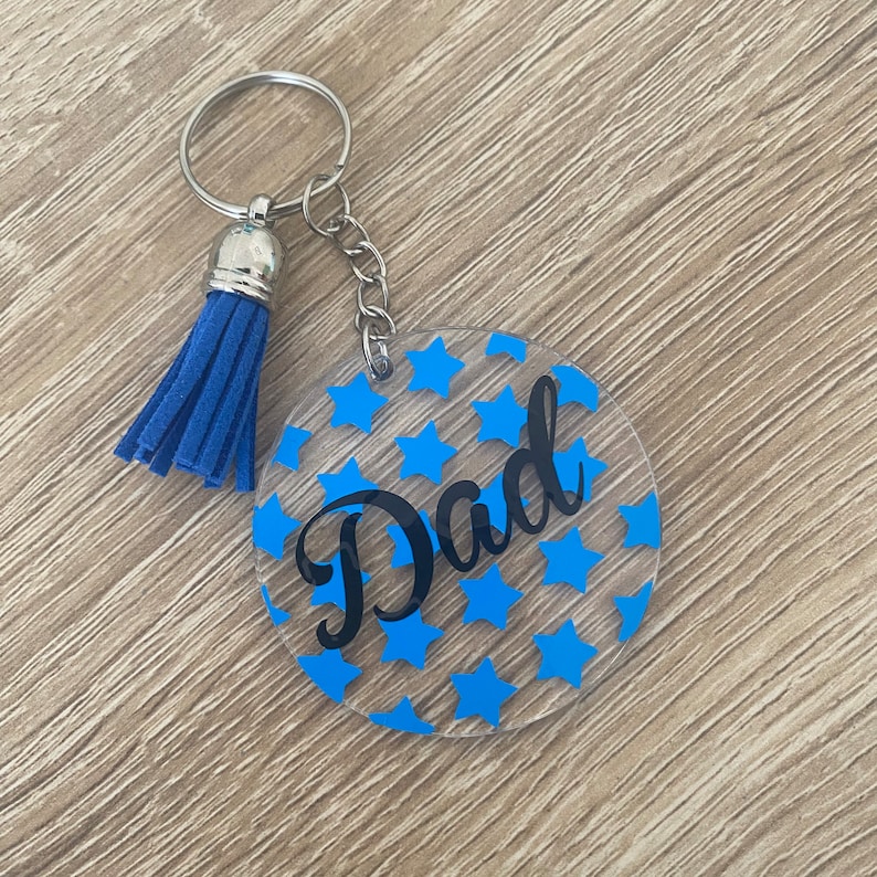 Custom Personalised Dad Keyring- Star Fathers Day Keychain- Star Dad ...