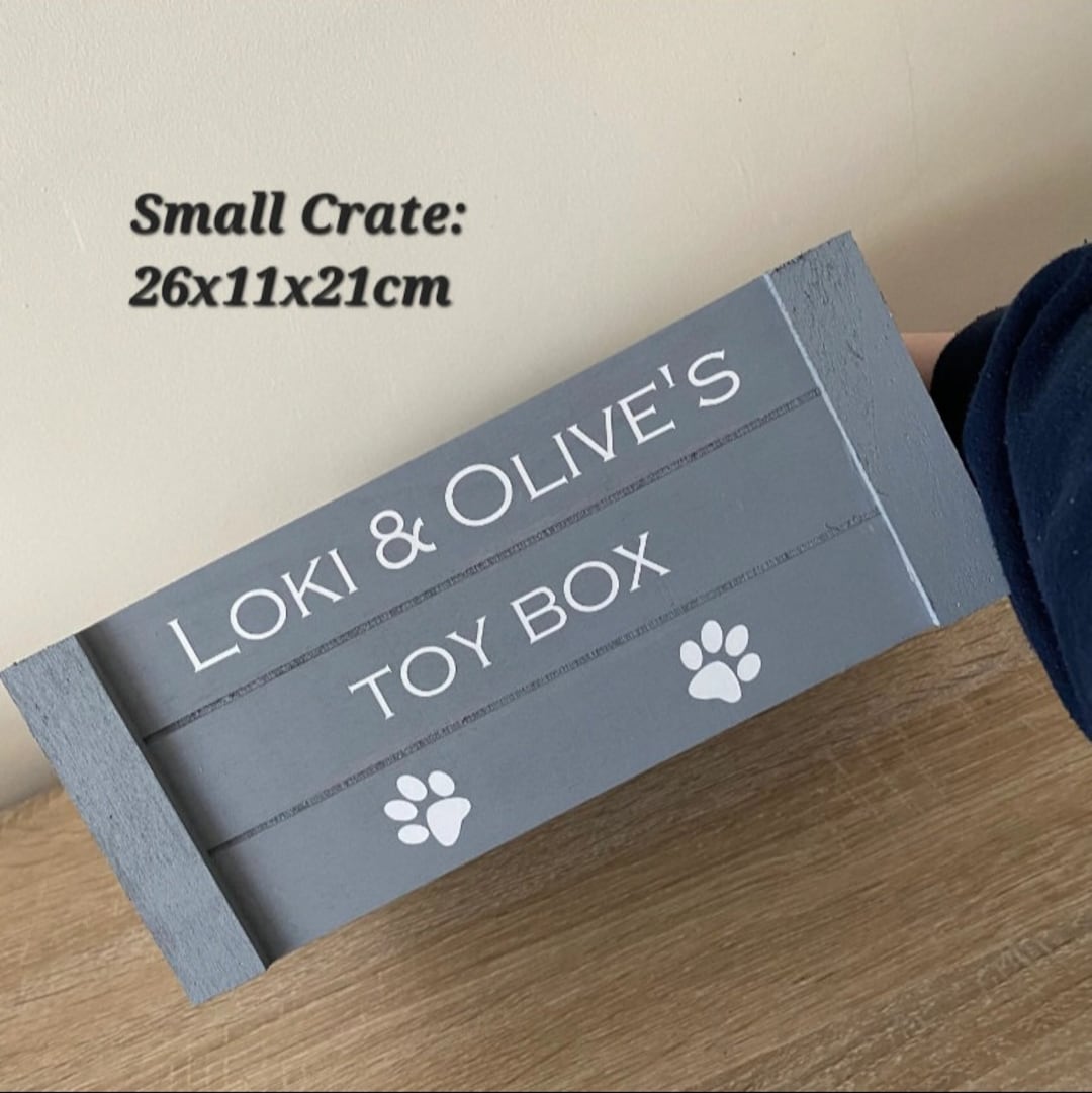 Personalised Small Toy Box- Cat- Dog- Toy Storage- Wooden- Grey Crate ...