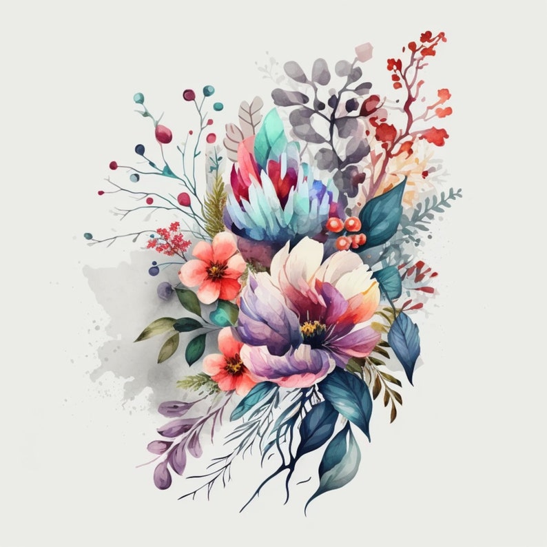 Flower Clipart, 8 High Quality Png Art Designs, Digital Download, Card ...